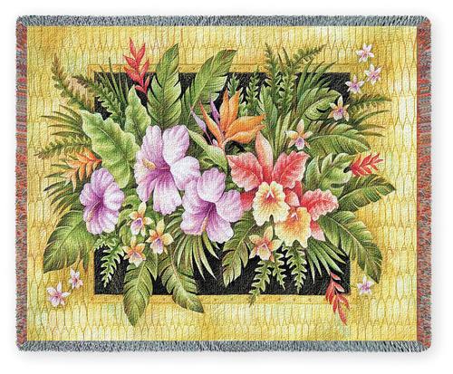 Tropical Flowers Tapestry Throw, 53" x 70"