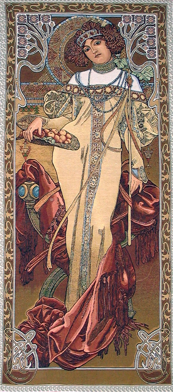 Art Noveau Wall Tapestry Autumn By Alphonse Mucha - Four Seasons Mucha ...
