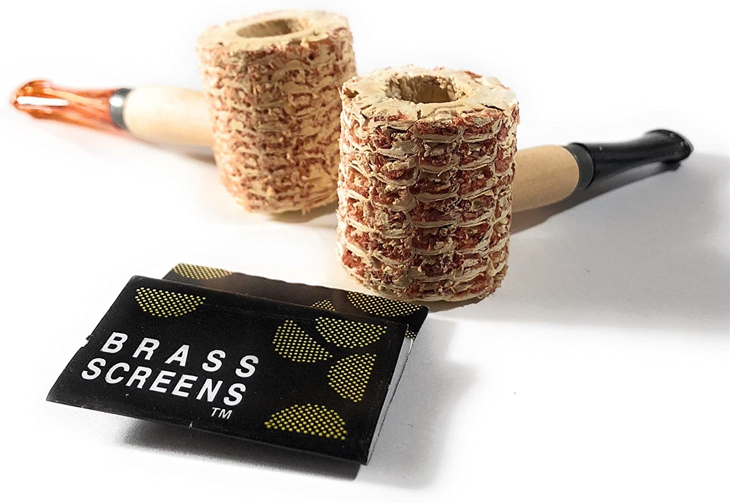 2 Mini Classic Natural Corn Cob Tobacco Smoking Pipe with 5 Screens