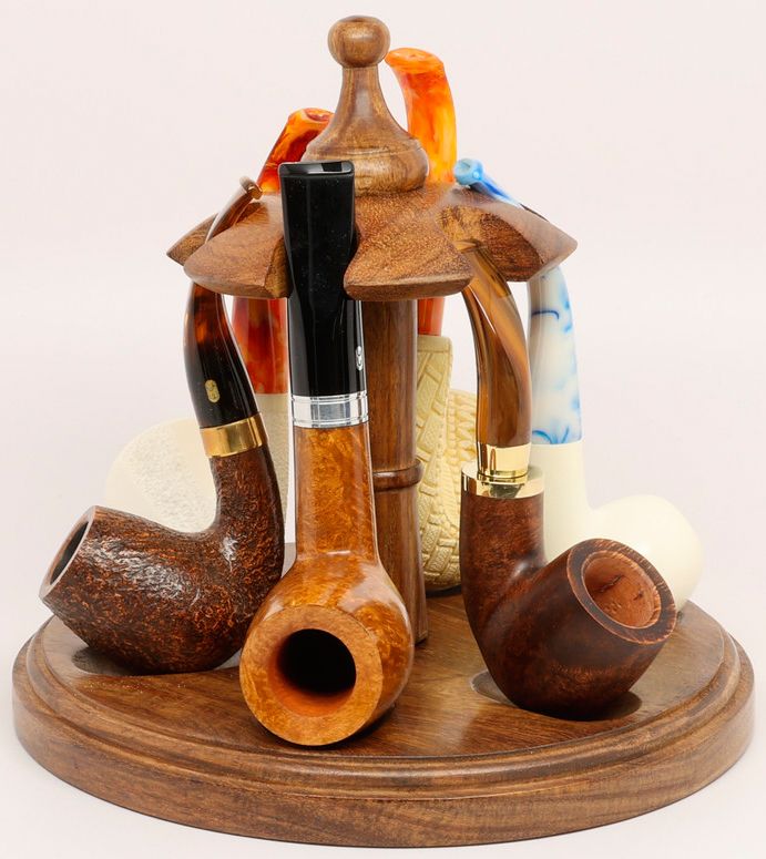 6 Pipe Round Solid Natural Wood Pipe Stand
