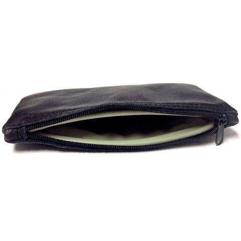 Black Leather Full Size Tobacco Pouch with Zipper