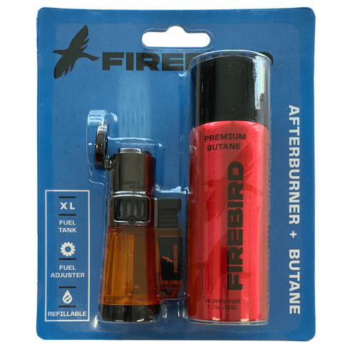 Firebird Triple Torch Afterburner Cigar Lighter & 1.7 oz Butane Combo Pack