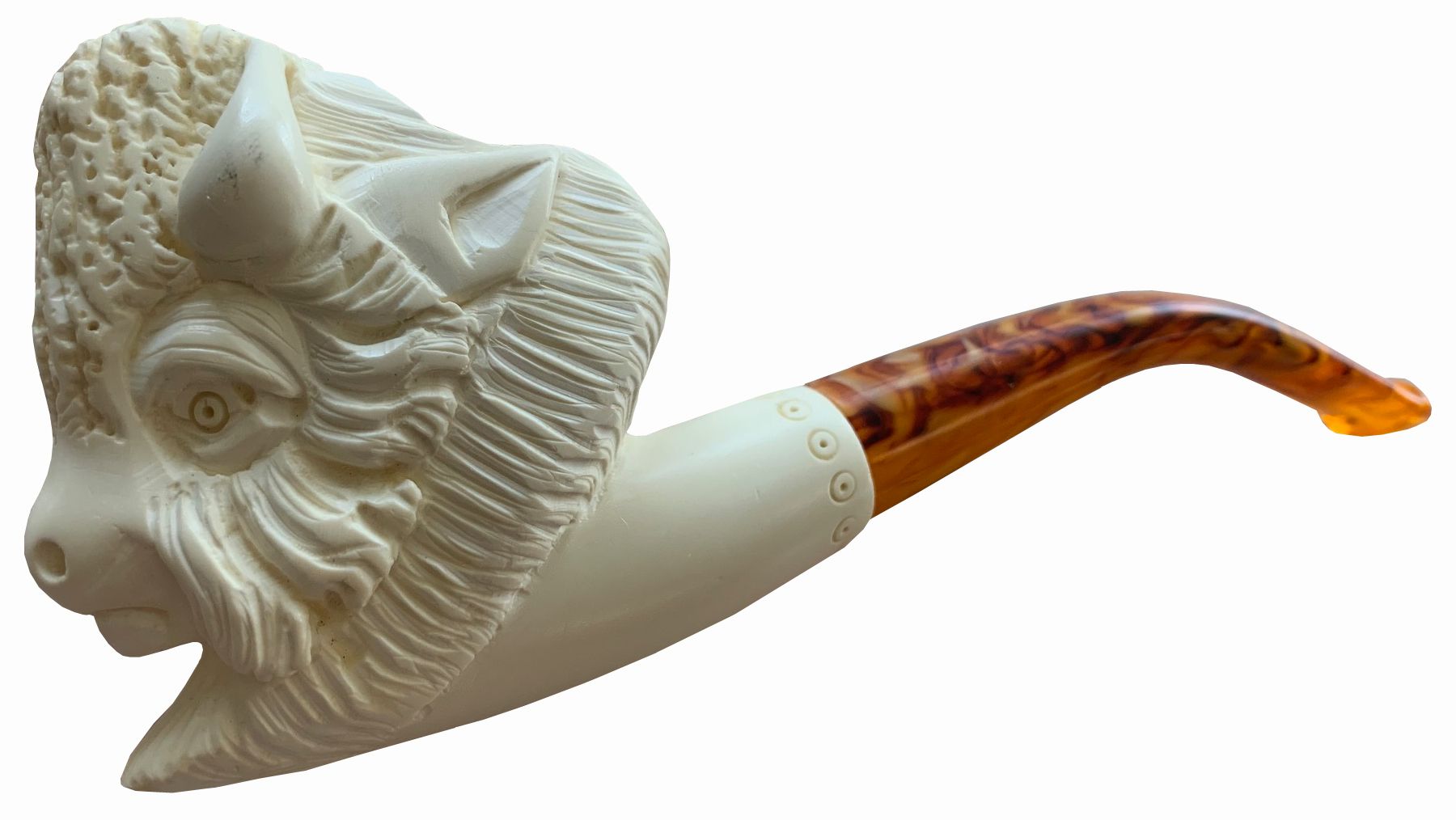 Large Buffalo White Genuine Block Turkish Meerschaum Smoking Pipe With Case