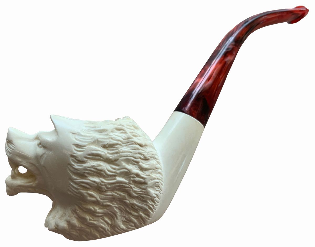 Medium Wolf White Genuine Block Turkish Meerschaum Smoking Pipe With Case