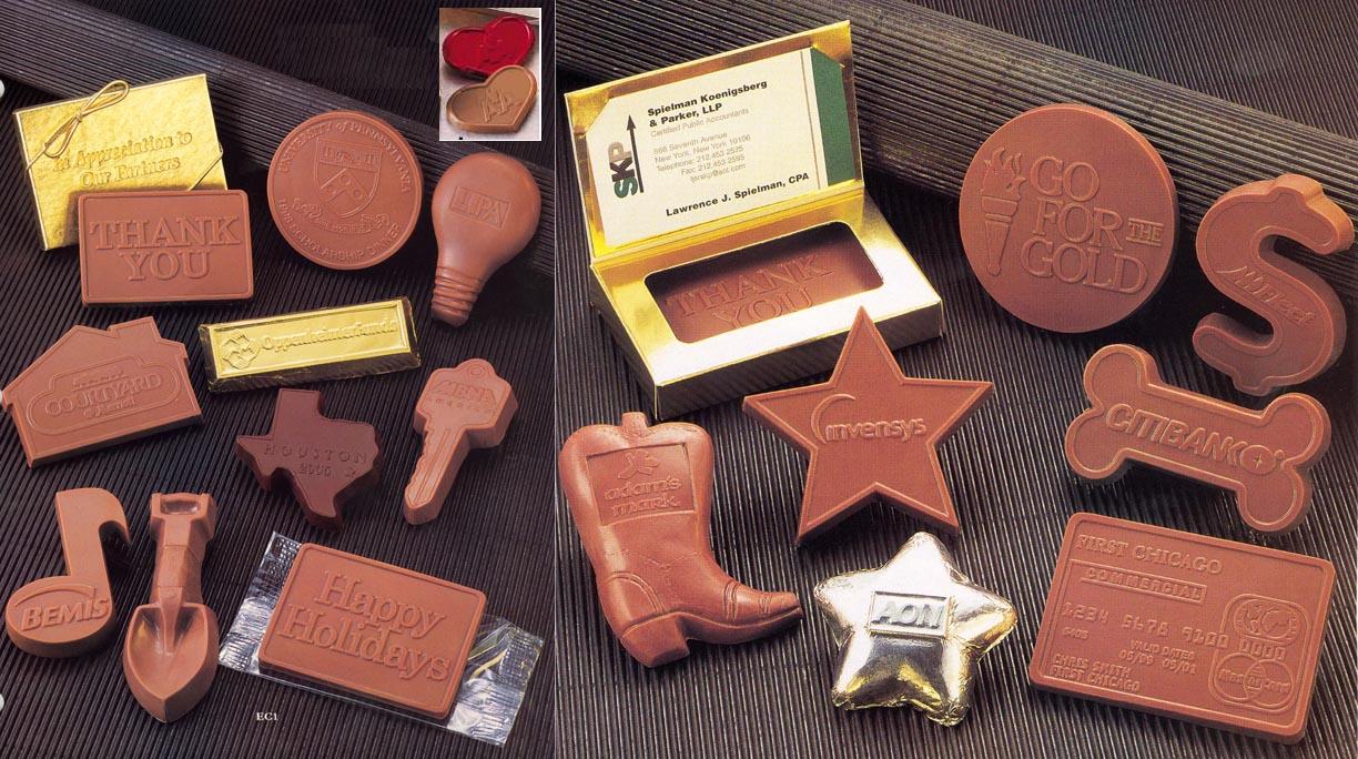 Chocolate custom shapes: music note, bone, bulb, happy holidays, star ...