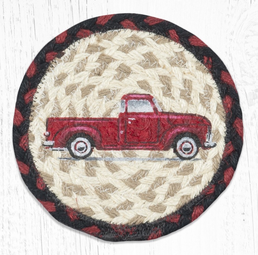 Braided Coaster - Round - Vintage Red Truck - 5in