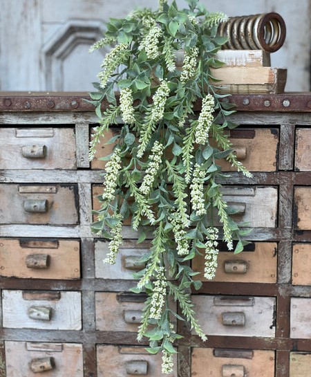 Floral Hanging Bush With Stem - Wild Wonder Cream - 33 Inch