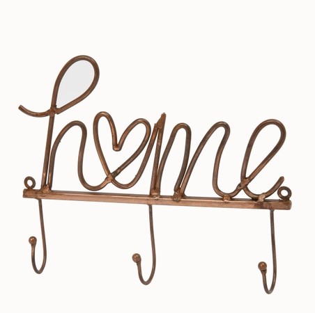 Home Wall Sign with Key/Coat Hooks - 10.6in