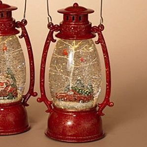 Lighted Water Lantern Snow Globe - Red - Truck with Cardinals
