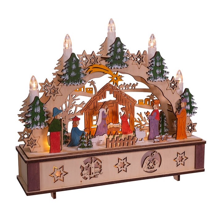 Lit Christmas Nativity Table Decor - Wooden - Battery-Operated LED - 11in