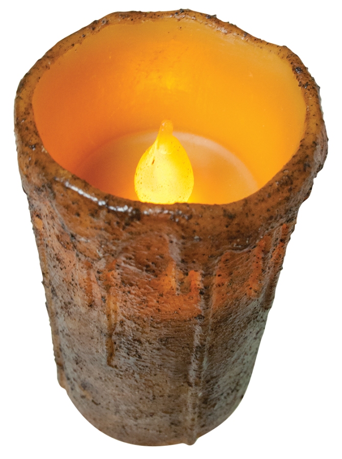 Primitive Battery-Operated Pillar Candle with Timer - Burnt Mustard ...