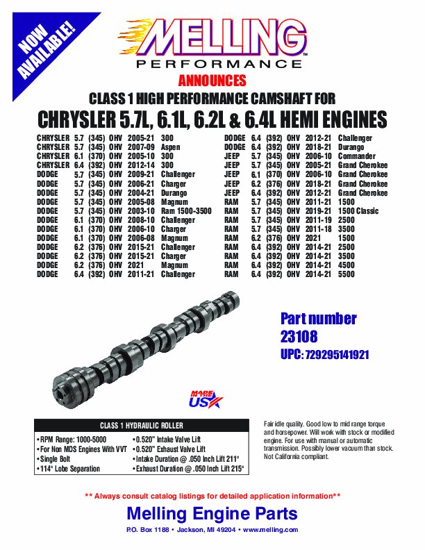Melling Class 1 Camshaft