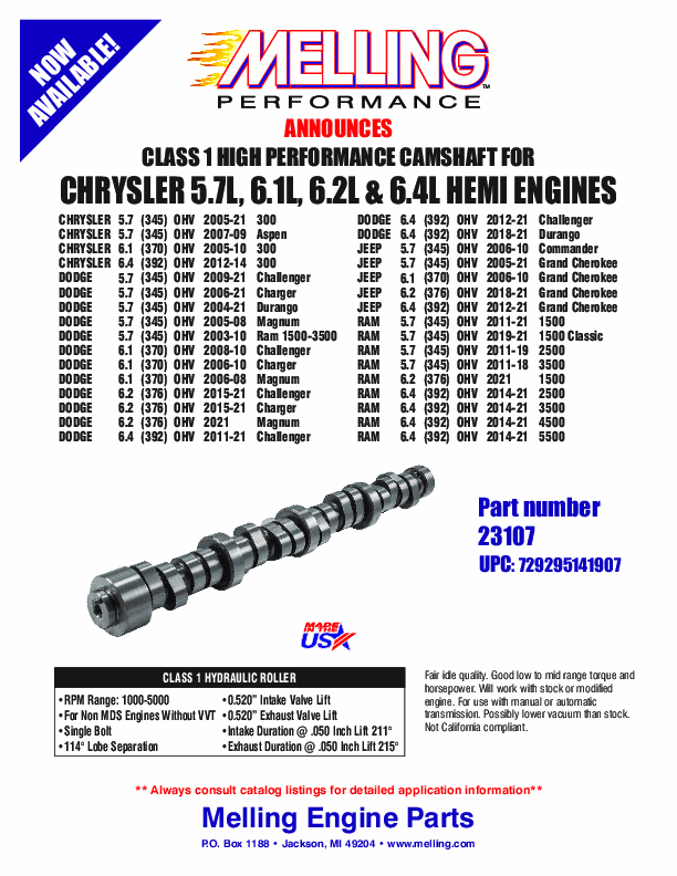 Melling Class 1 Hi-Performance Camshaft