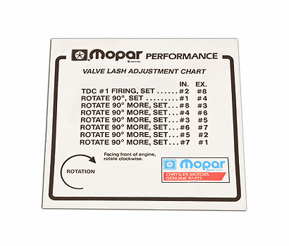 Mopar Performance Valve Lash Chart