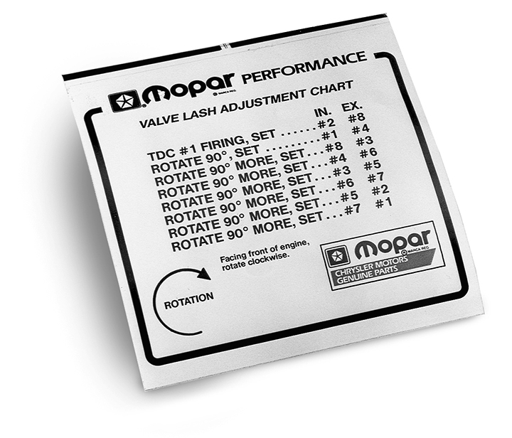 MOPAR - Valve Lash Chart Decal