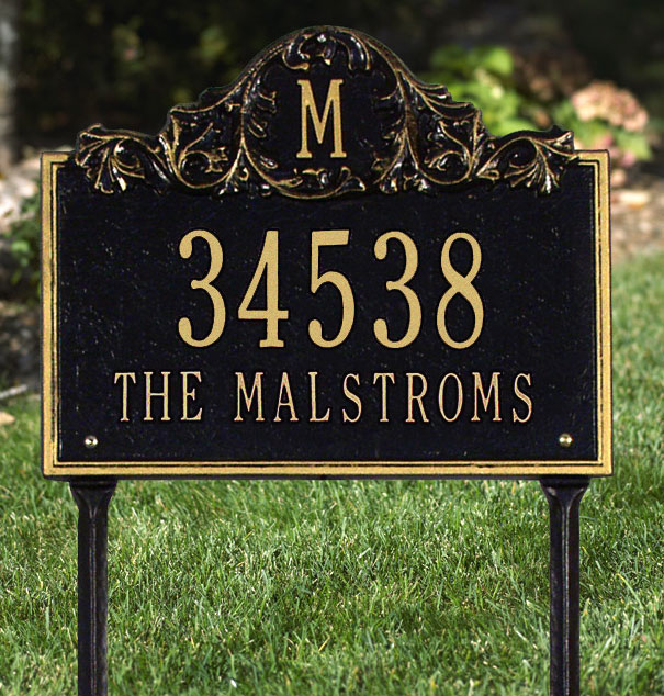 Monogram Address Sign With Letter At Top and Acanthus Leaves