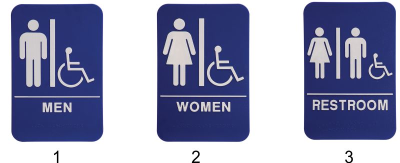 ADA Braille Restroom Signs - Men, Women No Smoking, Stairs, Exit