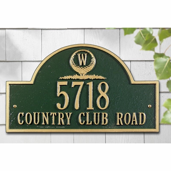 Address Plaque with Monogrammed Golf Ball For Wall or Optional Lawn Mount