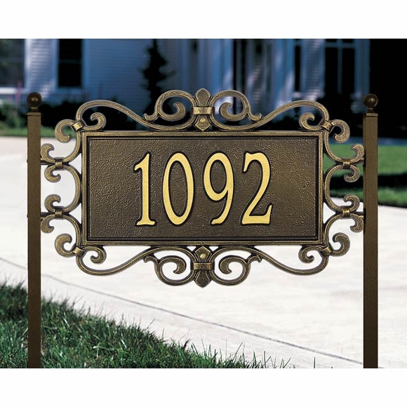 Address Sign with Fretwork Scroll Frame For Wall Mount or Optional Lawn ...