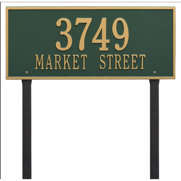 Aluminum Metal Lawn Mount Address Plaque - Rectangle Shape House Number ...