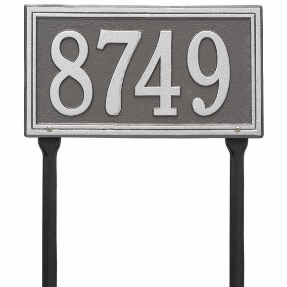 Aluminum Metal Rectangle Address Plaque - For Wall or Optional Lawn Mount