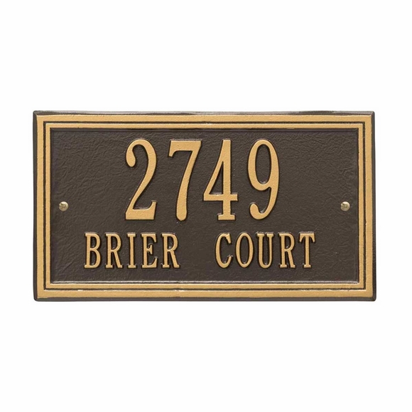 Aluminum Metal Rectangle Address Plaque - For Wall or Optional Lawn Mount