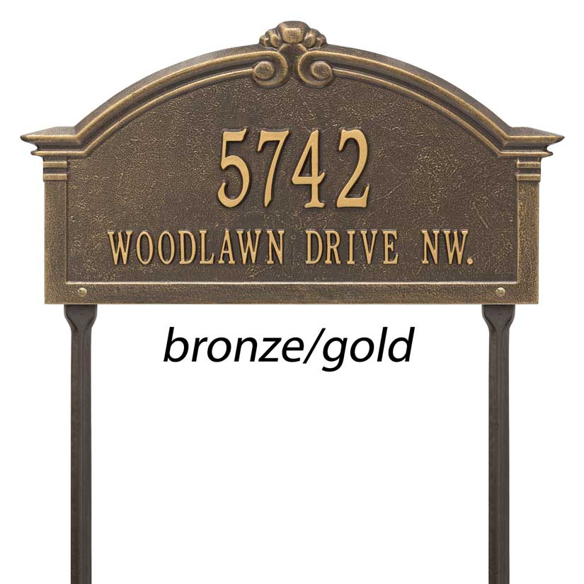 Decorative Arch Shape Address Sign Lawn Mount Made From Aluminum Metal