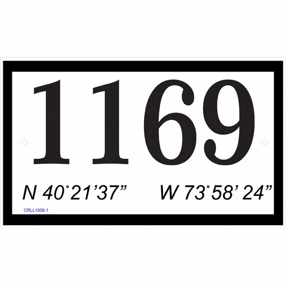 Coordinates Address Sign or Family Name Sign with Longitude and Latitude