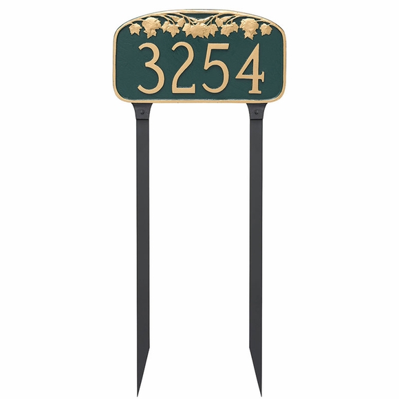 Custom House Number Sign Lawn Mounted With Maple Leaf Decoration On Top