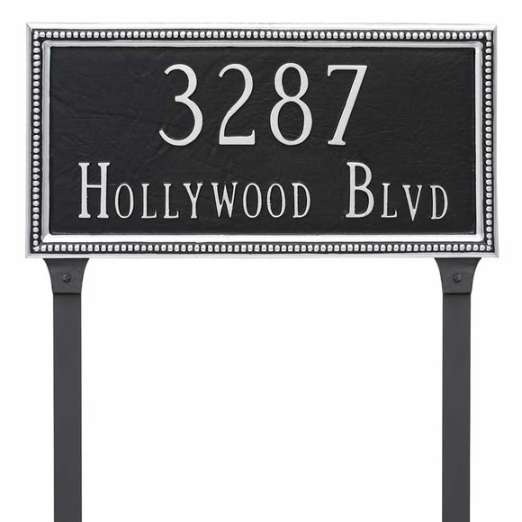Decorative Address Sign With Two Lines and Beaded Border - For Wall or ...