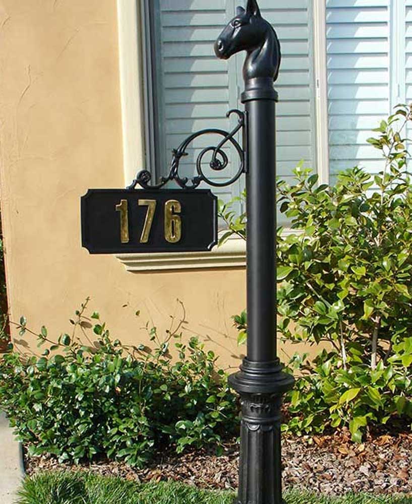 Hanging Address Sign with Decorative Post