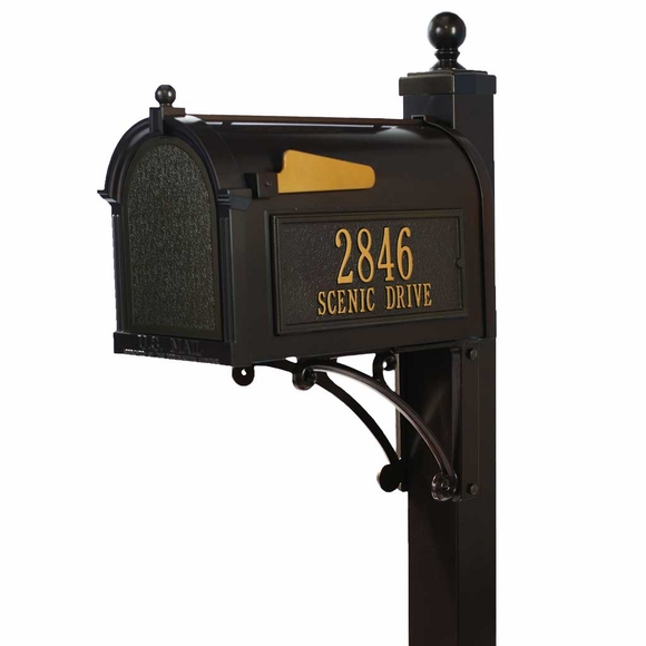 Decorative Curbside Mailbox with Post and Street Address Number Panels