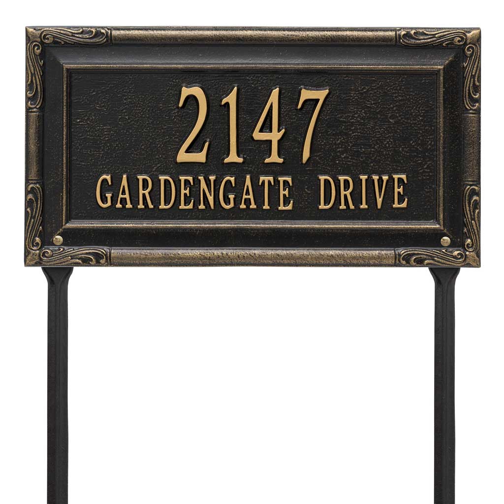 Lawn Mount Address Plaque With Decorative Border - Choose Your Color
