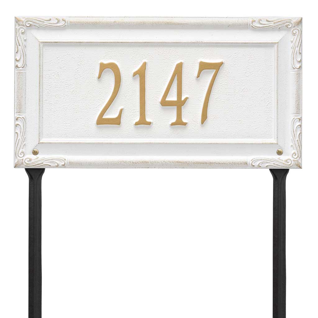 Lawn Mount Address Plaque With Decorative Border - Choose Your Color
