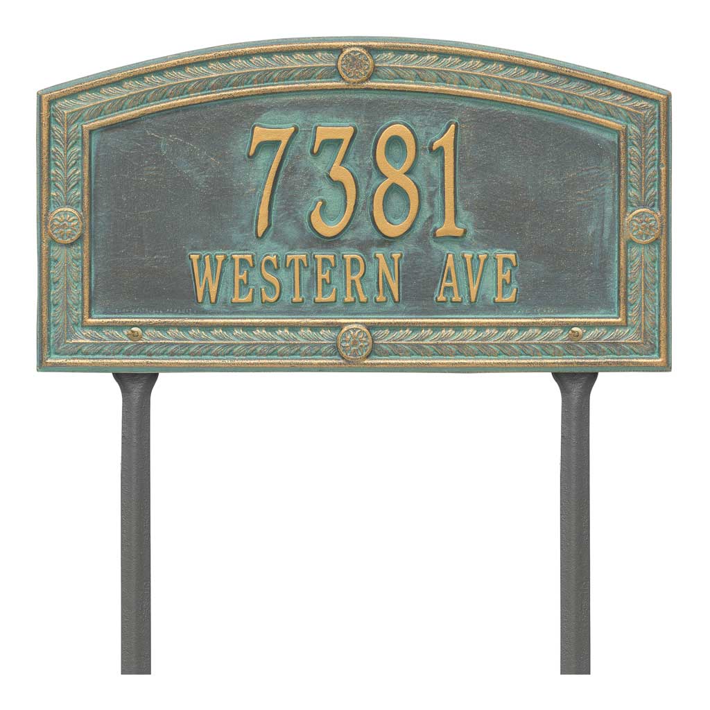 Metal Address Plaque with Ornate Border For Wall or Optional Lawn Mount