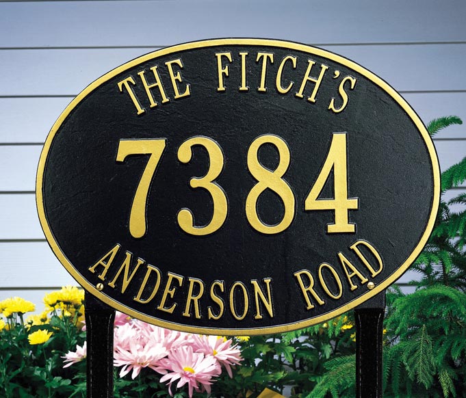 Oval Address Sign With Family Name, House Number, and Street Name