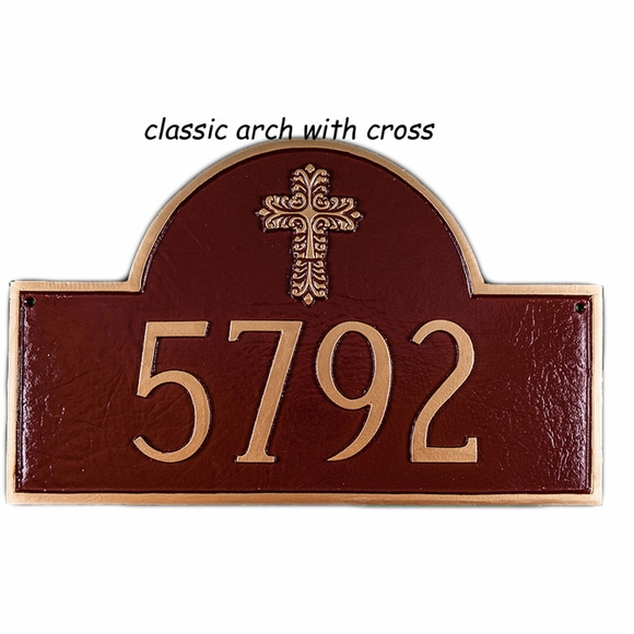 Lawn Mount Address Plaque with Christian Cross