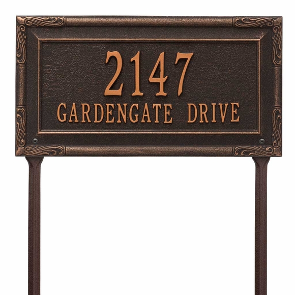 Lawn Mount Address Plaque With Decorative Border - Choose Your Color