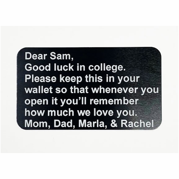 Leaving For College Personalized Message Engraved Metal Wallet Card