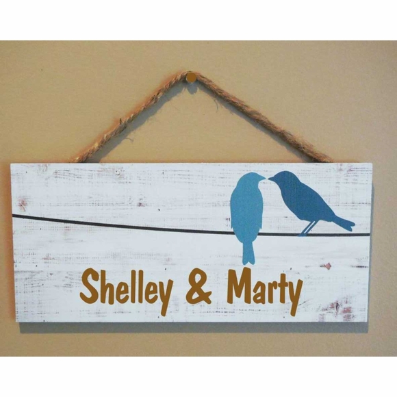 Love Birds Hanging Wall Sign Personalized With Your Name