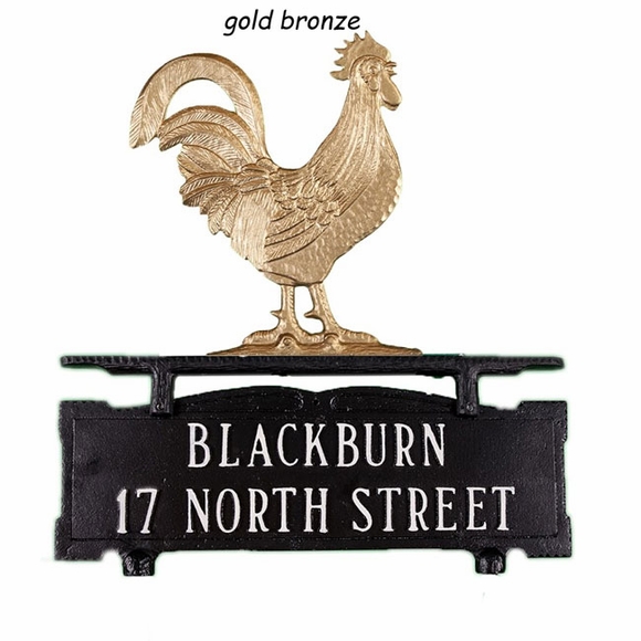 Mailbox Topper Address Plaque With Rooster Ornament On Top