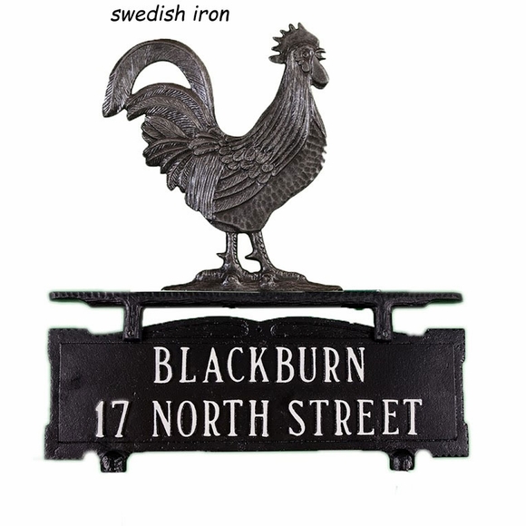 Mailbox Topper Address Plaque With Rooster Ornament On Top