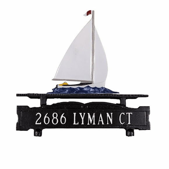Mailbox Topper Address Plaque with Sailboat on Top - Double Sided House ...