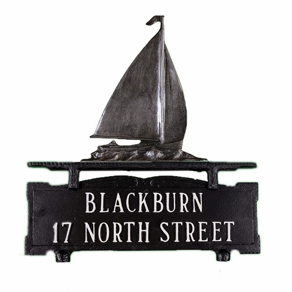 Mailbox Topper Address Plaque with Sailboat on Top - Double Sided House ...