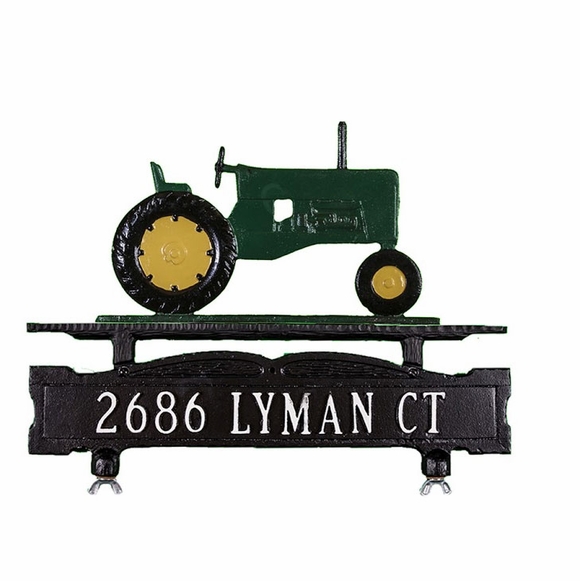 Mailbox Topper Address Sign With Tractor Ornament On Top