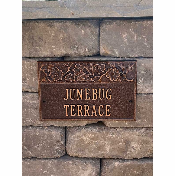 Metal Address Plaque or House Name Sign with Flowers