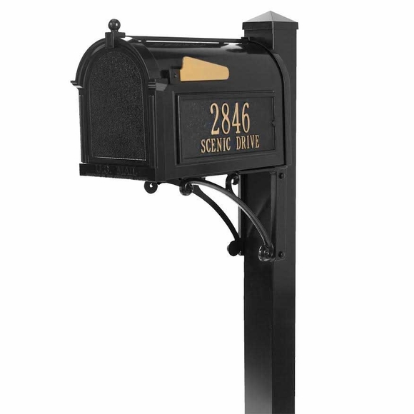 Metal Mailbox With House Address Number, Post, Bracket & Finial