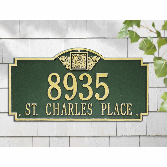 Monogram Address Sign - Large Wall or Lawn Plaque With Initial On Top
