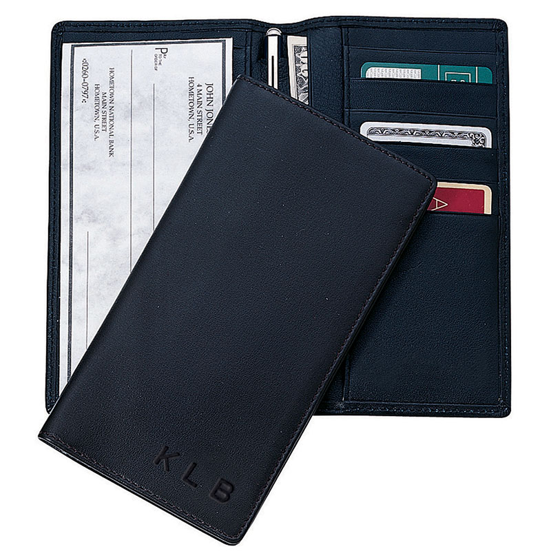 Monogrammed Leather Checkbook Cover & Credit Card Wallet