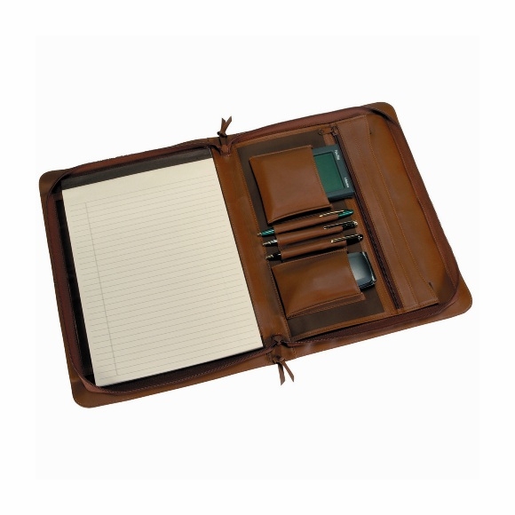 Monogrammed Leather Zippered Portfolio - Zip Closed Executive Organizer